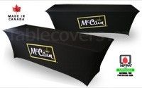8 ft Stretch Fit custom printed spandex style table cover with logo front
