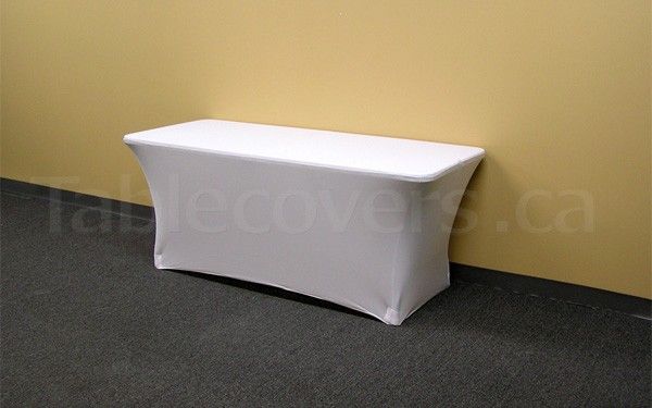 White blank spandex flame retardant table cover for 6 foot display ...